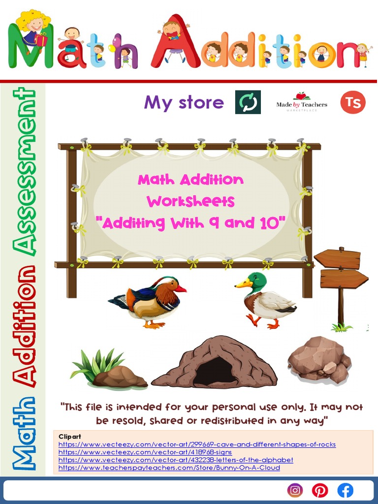 Review TS Math Addition Worksheets-Additing With 9 and 10 | PDF