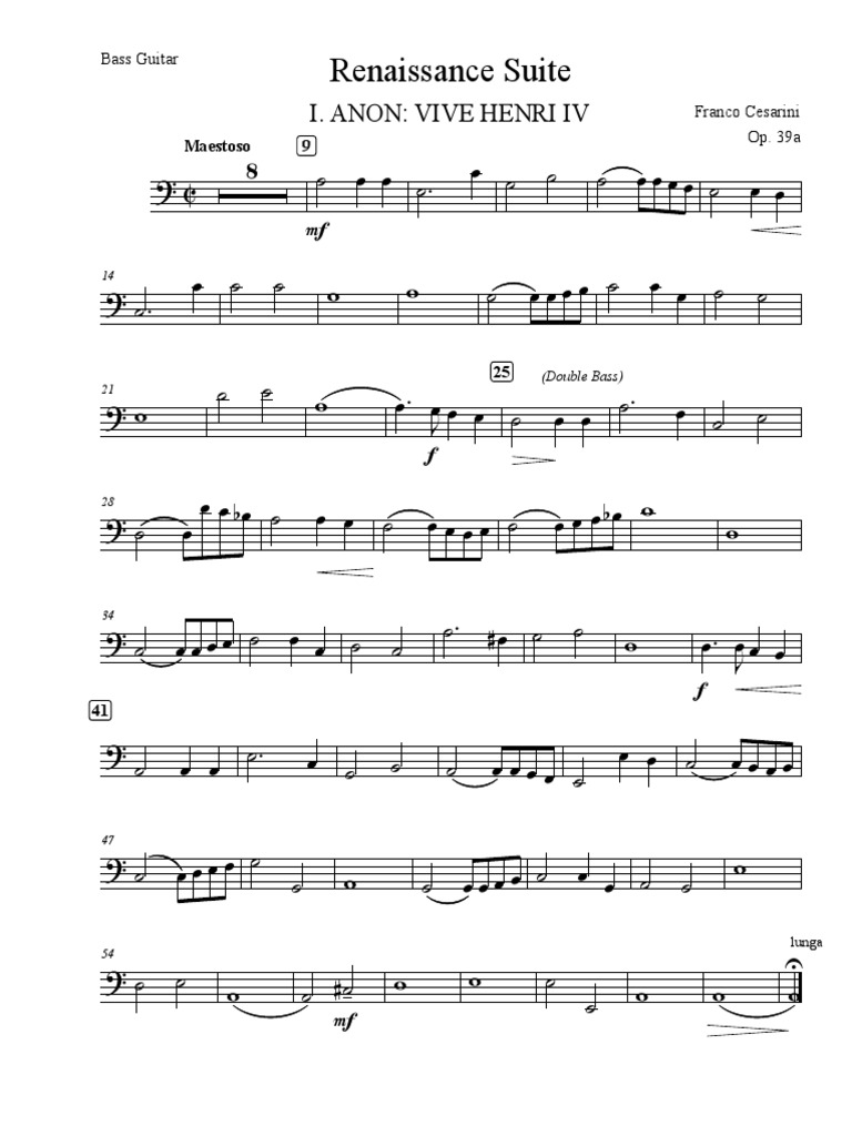 Renaissance Suite for Bass Guitar | PDF | Performing Arts | Notation