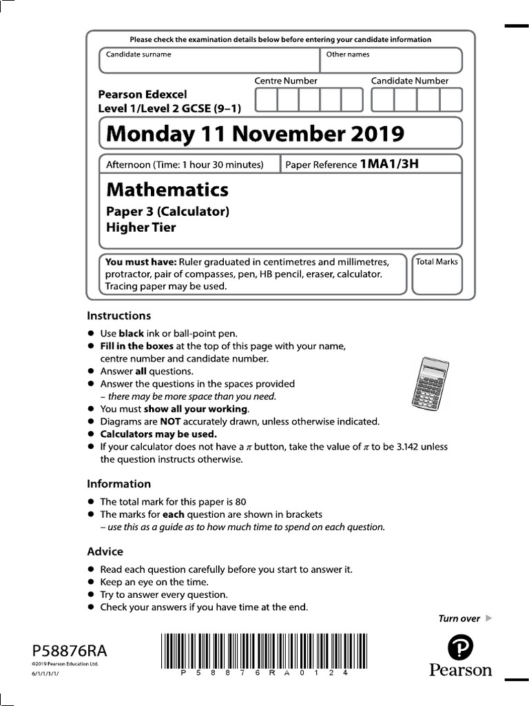 Edexcel GCSE Maths Higher Paper 1 | PDF | Density | Numbers