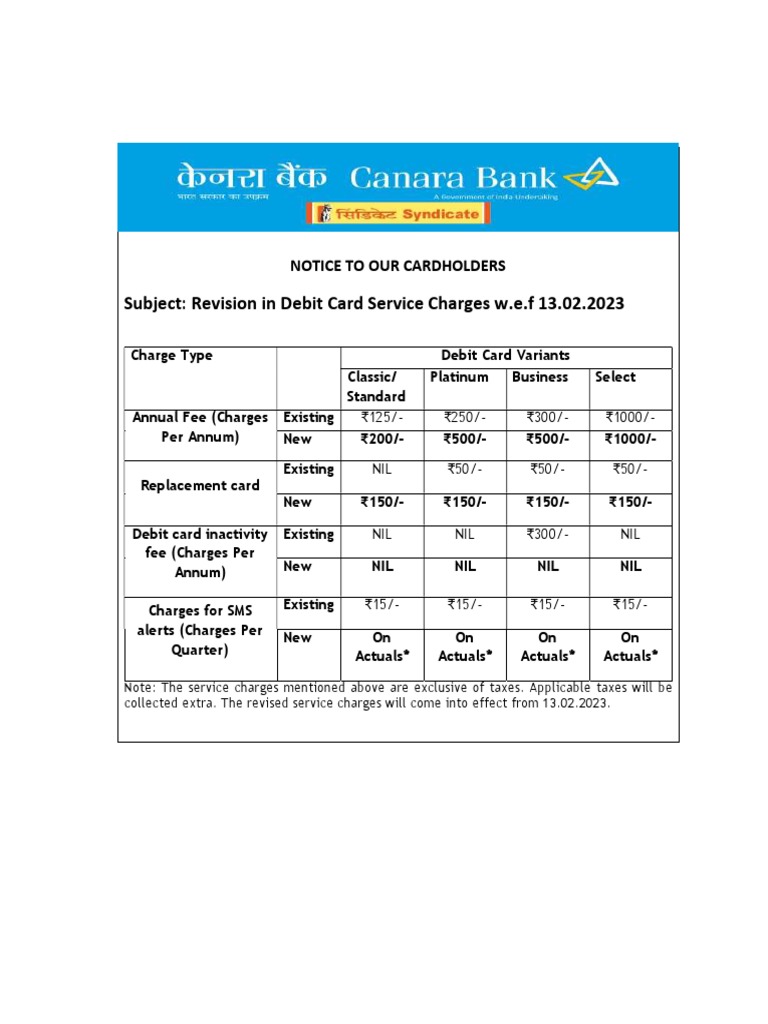 Indian Overseas Bank Debit Card Service Charge | PDF