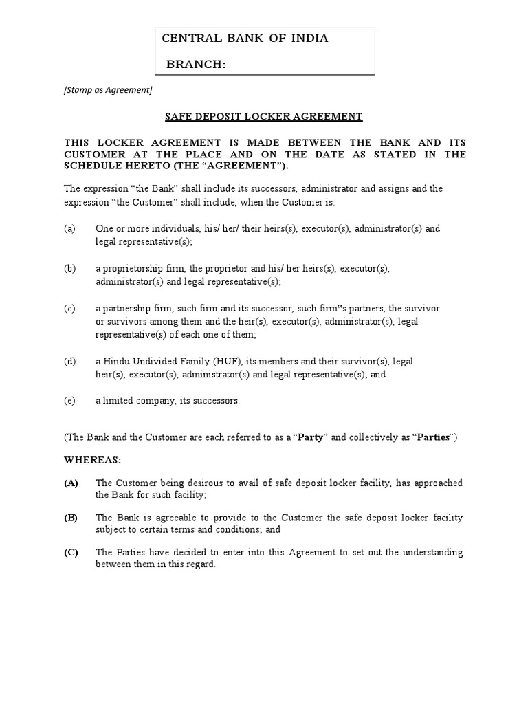 Revised New Locker Agreement of Bank | PDF | Lease | License