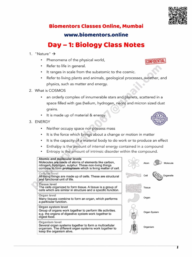 Biology Basics L-1,2 | PDF