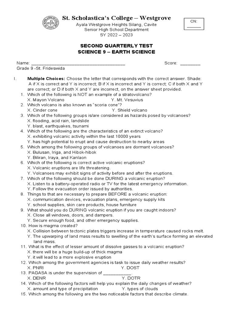 Grade 9 Earth Science Test | PDF