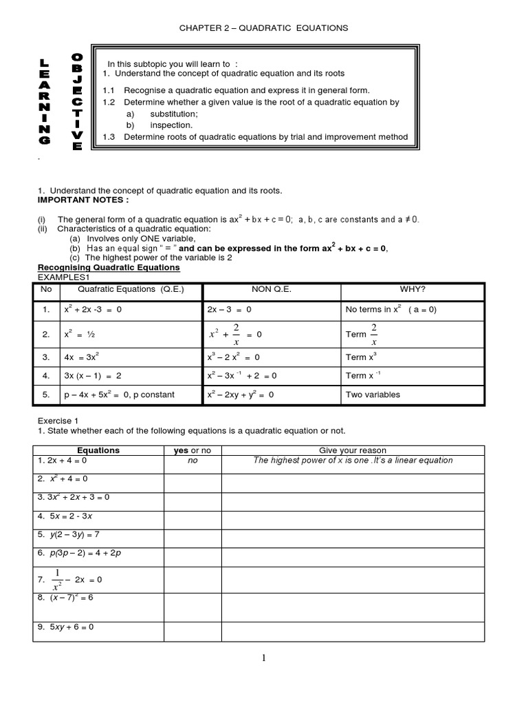 Chapter 2 - Quadratic Equations | PDF | Equations | Quadratic Equation Chapter 2 - Quadratic Equations | PDF | Equations | Quadratic Equation