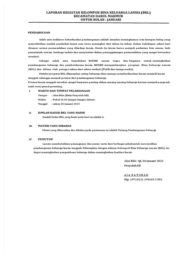 Laporan Kegiatan BKL 2022 | PDF