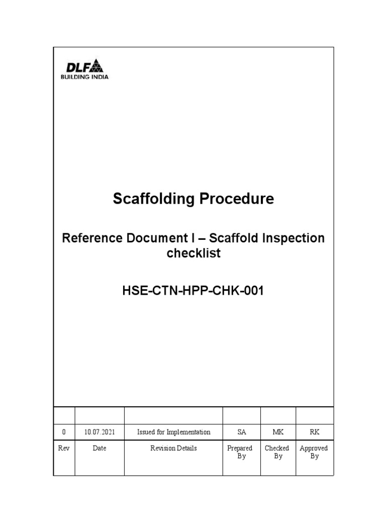 Scaffold Inspection Checklist (HSE-CTN-HPP-CHK-001) | PDF