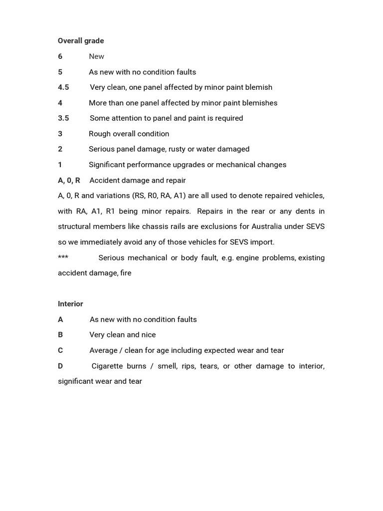 Japan Auctions Grades | PDF | Private Transport | Car Body Styles