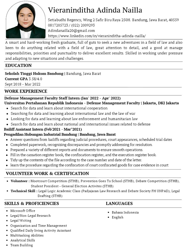 Vieraninditha Adinda Nailla - Resume | PDF | Justice | Crime & Violence