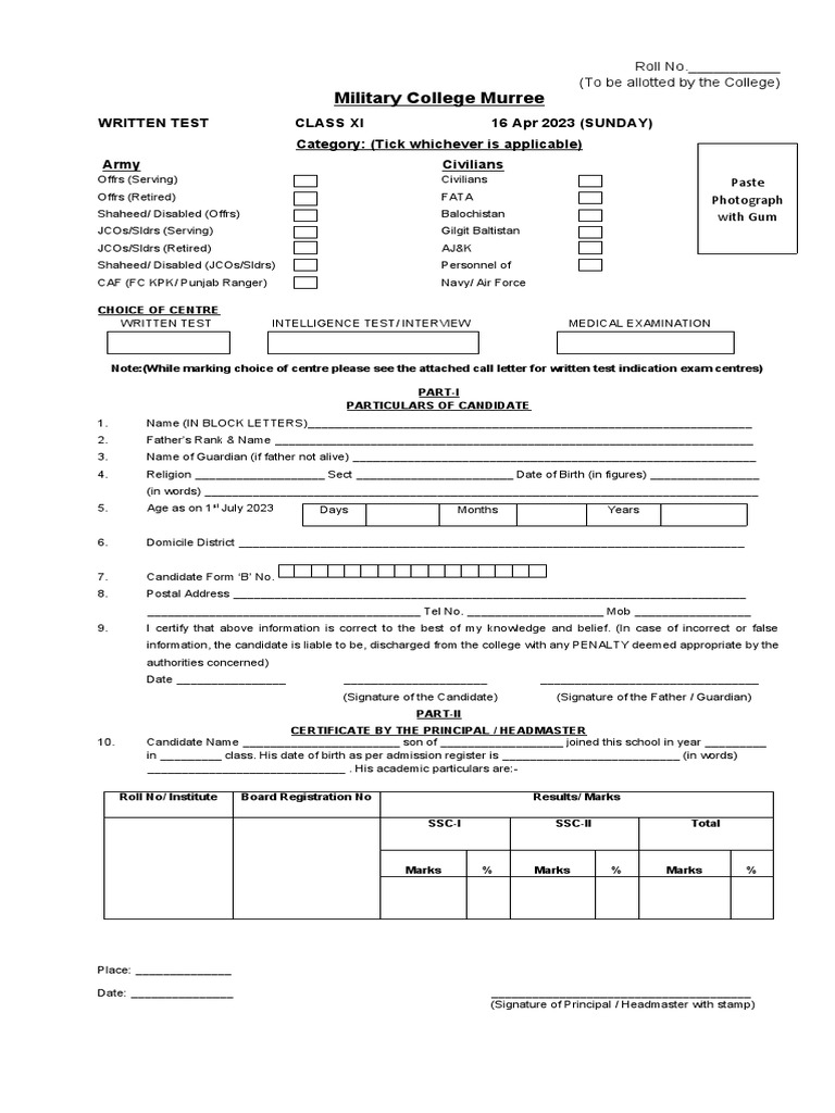 Admission Form Class XI 2023 | PDF