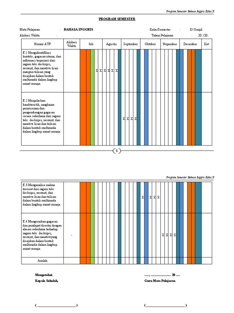 Program Semester Bahasa Inggris Kelas X | PDF