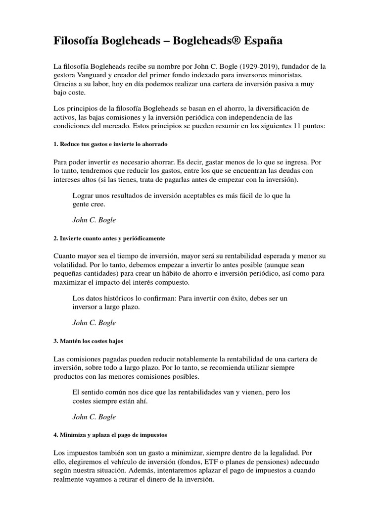 Bogleheads® España - 3 Filosofía Bogleheads | PDF | Portafolio ...