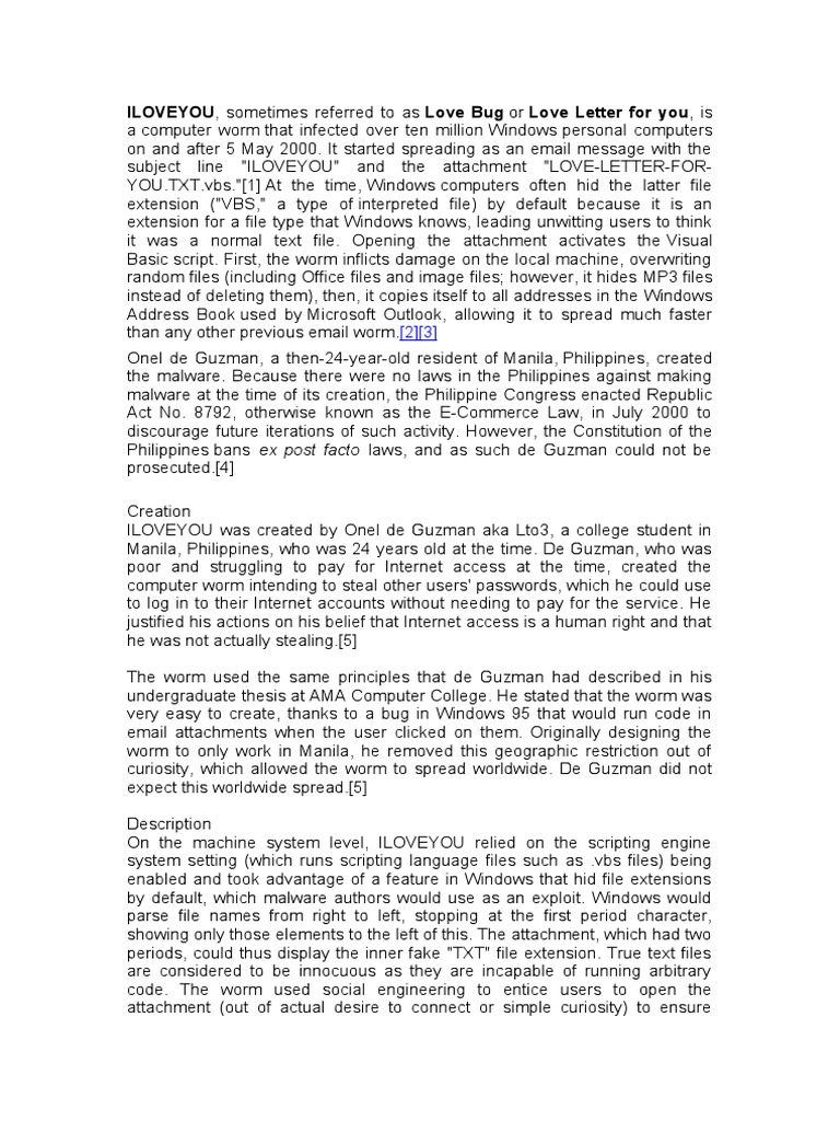 The Creation and Global Impact of the ILOVEYOU Computer Worm: Exploring ...