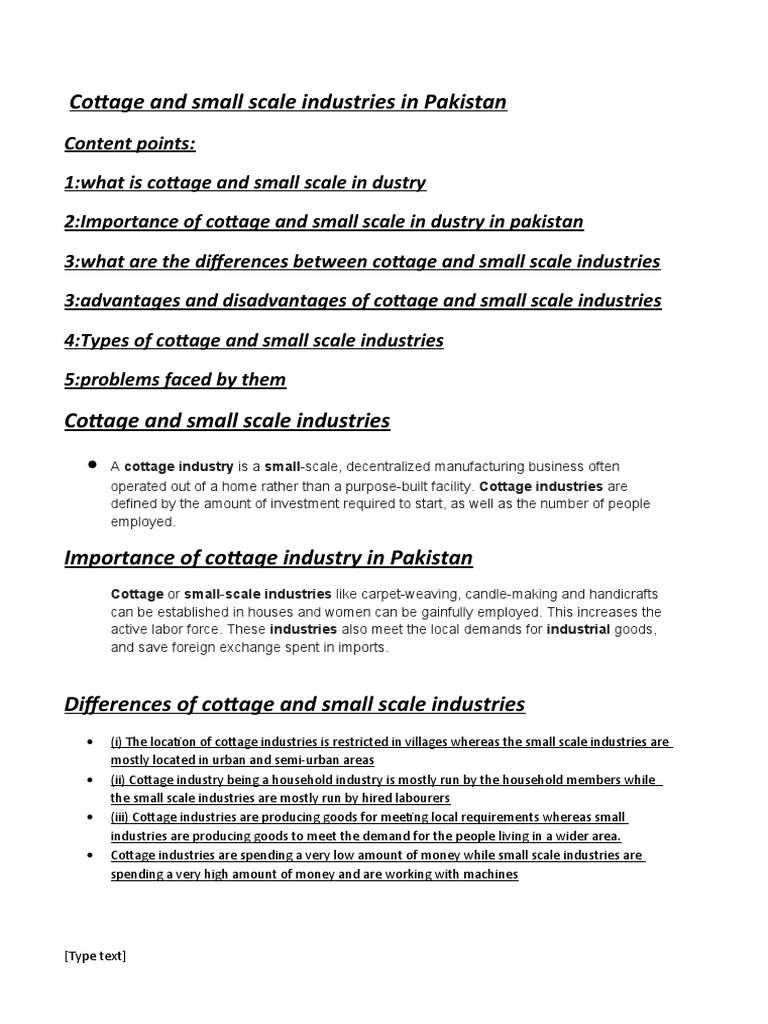 Cottage and Small Scale Industry Presentation | PDF | Economies | Business