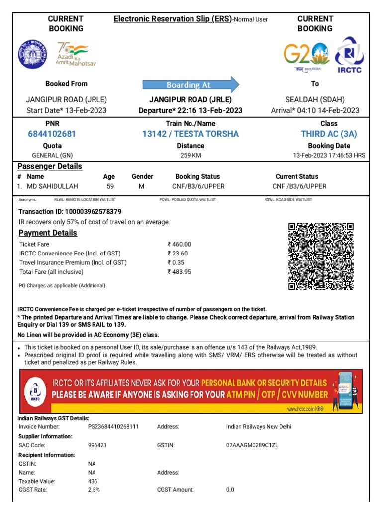 Teesta Torsha Third Ac (3A) | PDF | Identity Document