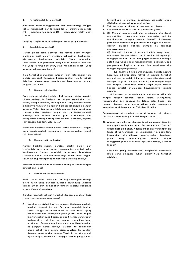 Latihan Bindo 9 | PDF