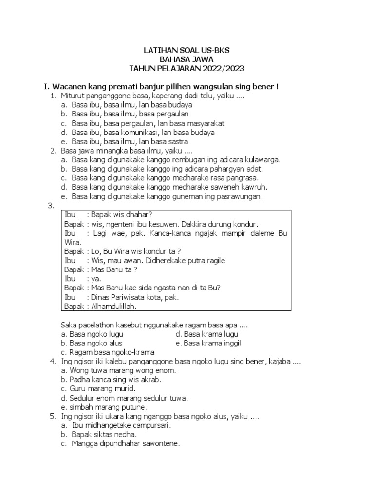 Latihan Soal US Bahasa Jawa | PDF