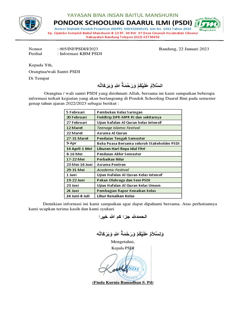 Informasi Kegiatan Semester Genap TA 2022-2023 | PDF