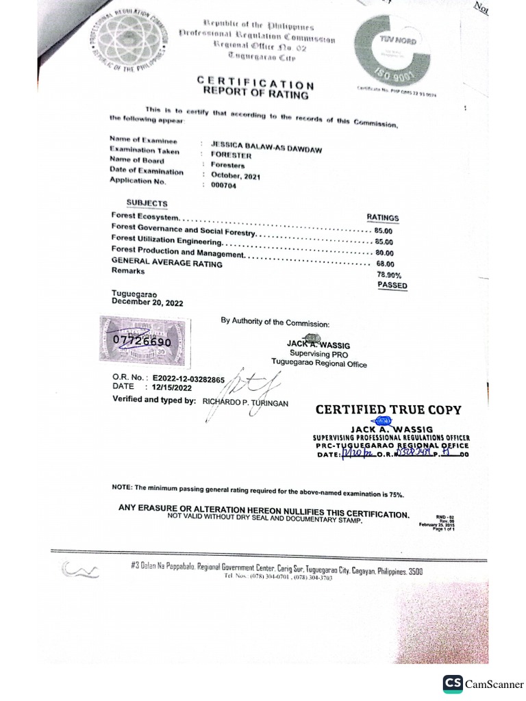 Certification of Report of Rating | PDF