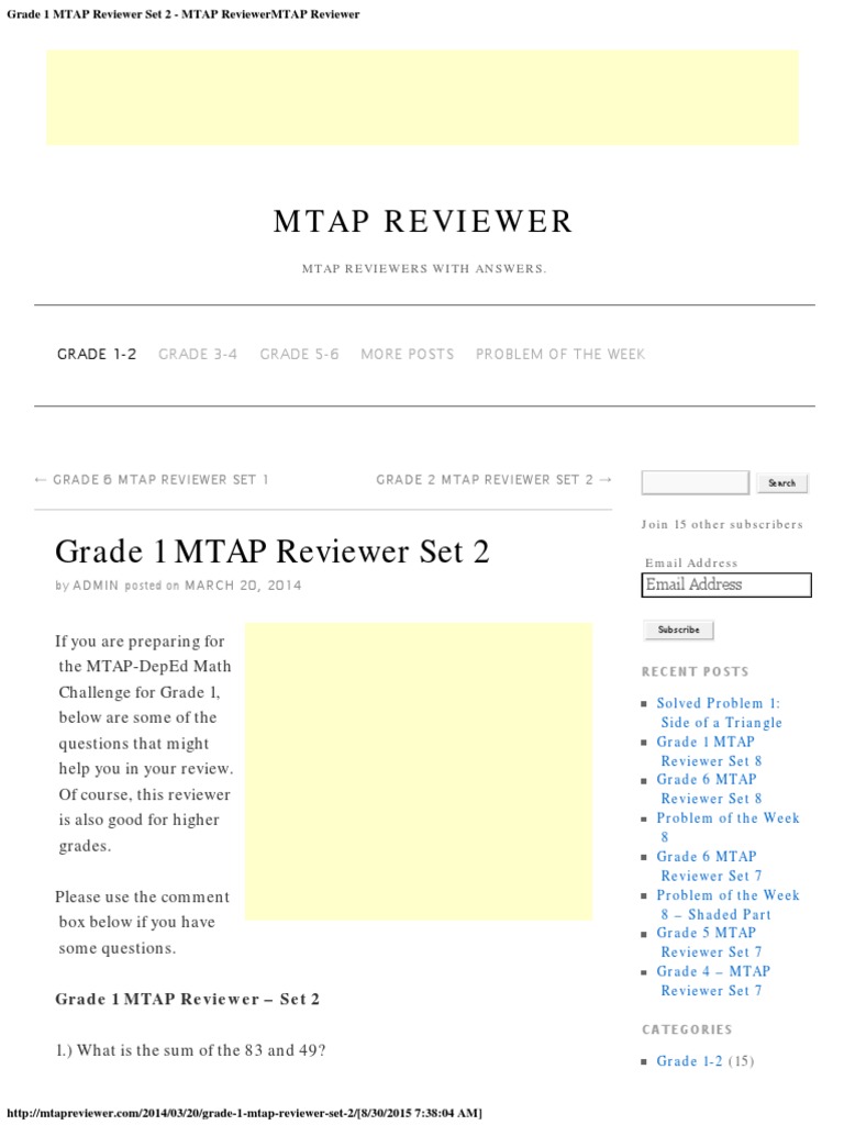Grade 1 MTAP Reviewer Set 2 MTAP Reviewe | PDF