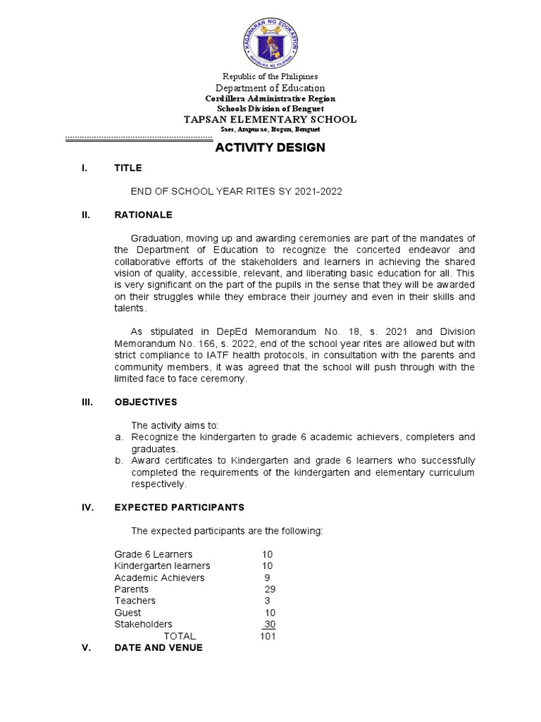 End of School Year Rites 2021-2022 | PDF | Kindergarten