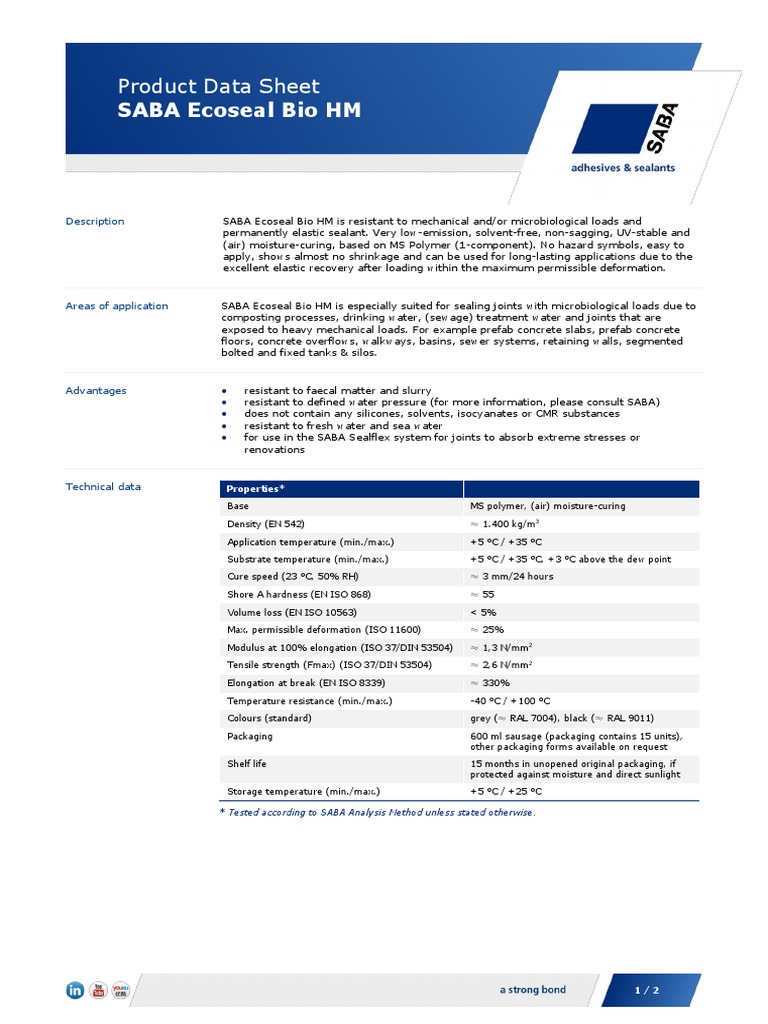 SABA Ecoseal Bio HM PDS EN | PDF | Water | Concrete