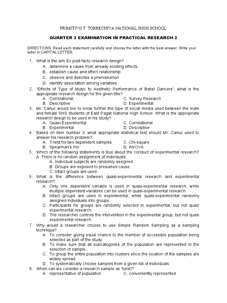 Exam Research 2 Students | PDF | Validity (Statistics) | Sampling (Statistics)