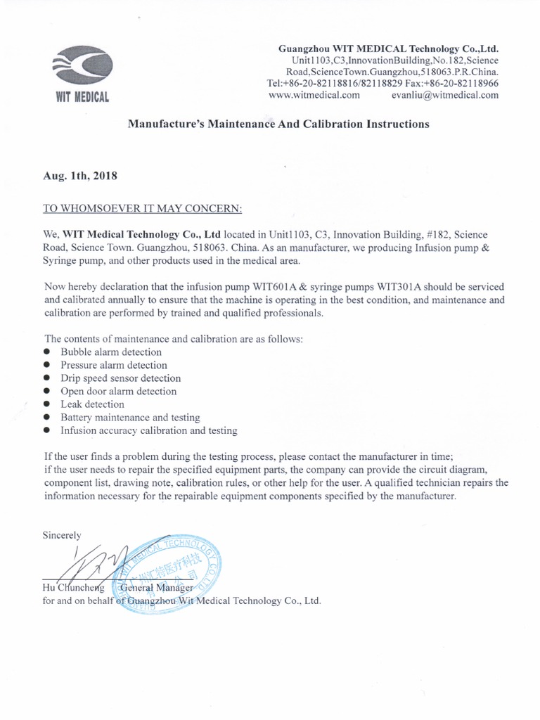 Maintenance and Calibration Instructions | PDF