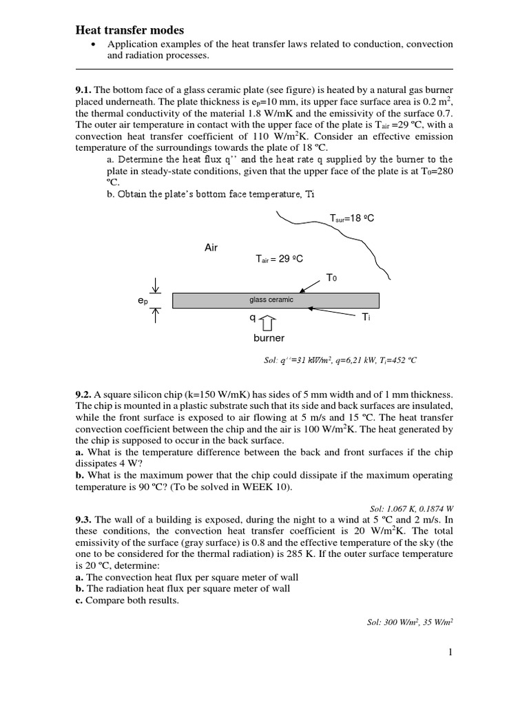 ENG-S17-S18 - Heat Transfer Problems (Modes, Plane Wall, Thermal Resistances) | PDF | Heat ...