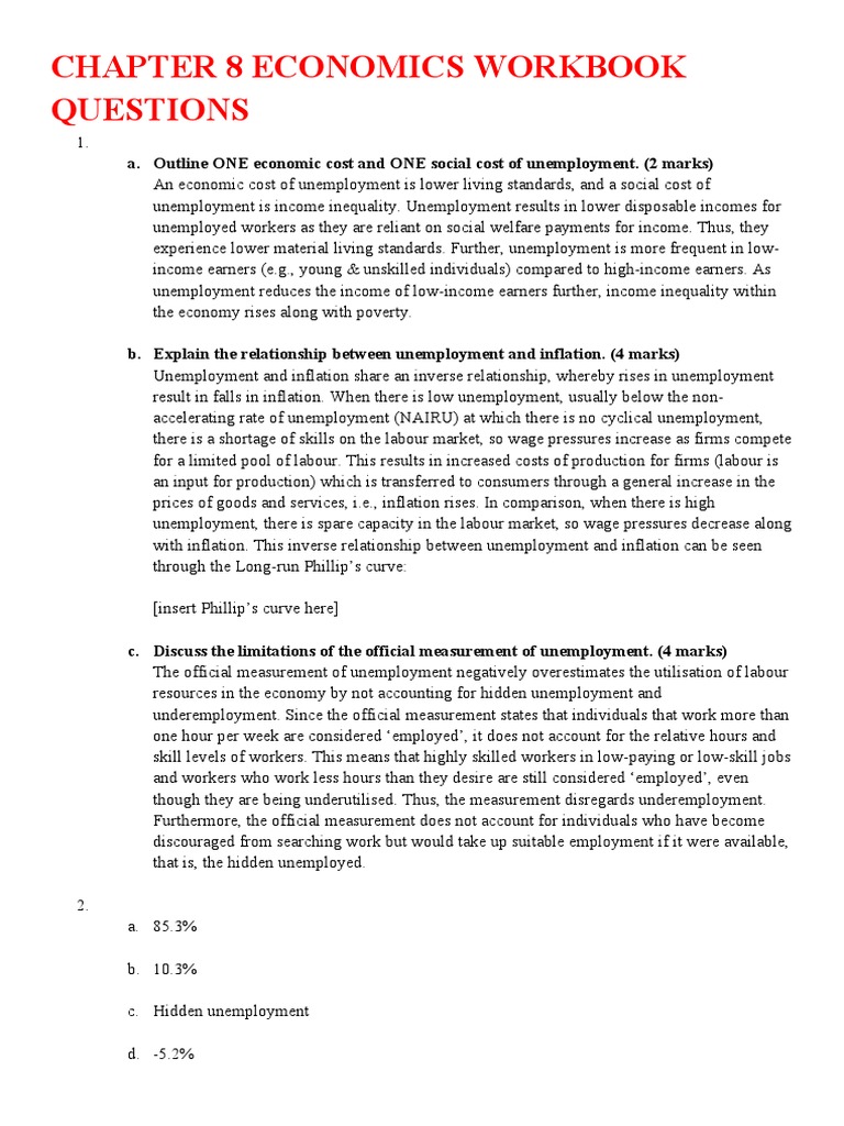 Chapter 8 Economics Workbook Questions | PDF | Unemployment | Labour ...
