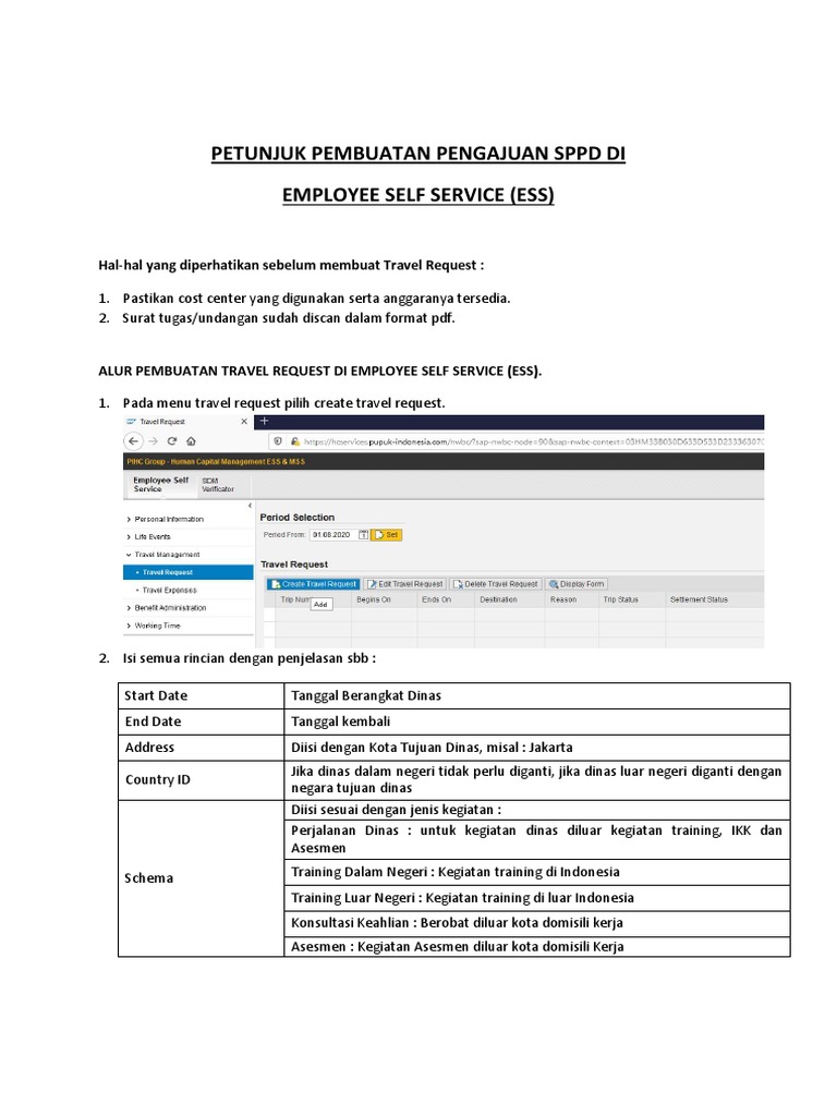 Panduan Pembuatan Pengajuan SPPD Di ESS | PDF