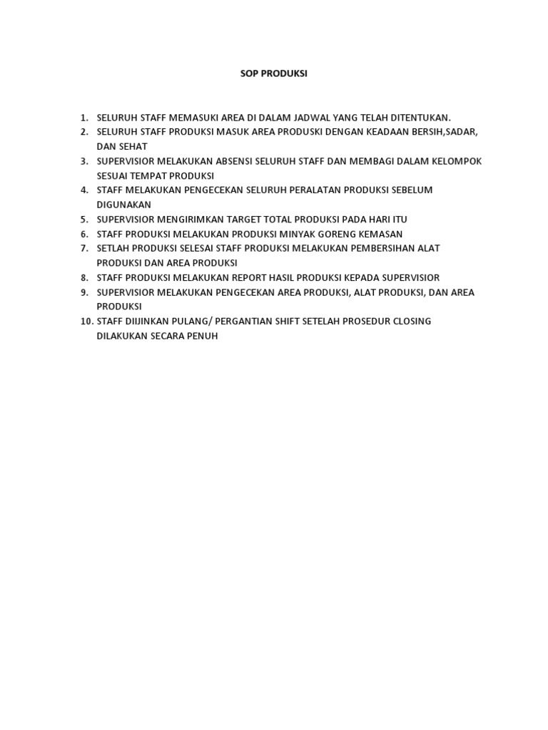 Sop Produksi | PDF