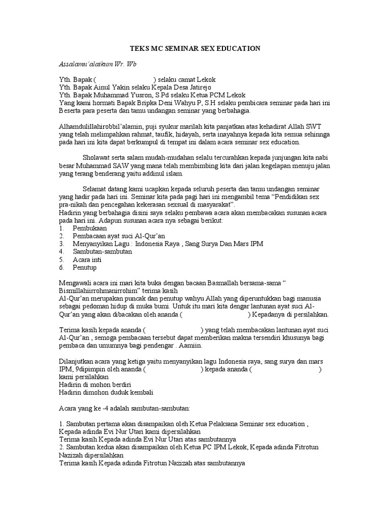 Teks MC Seminar Sex Education | PDF