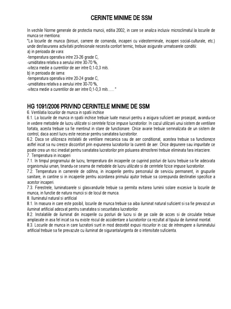 cERINTE MINIME CONDITII DE LUCRU | PDF