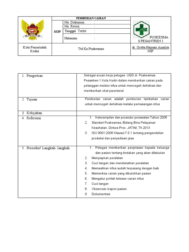 Sop Pemberian Cairan | PDF