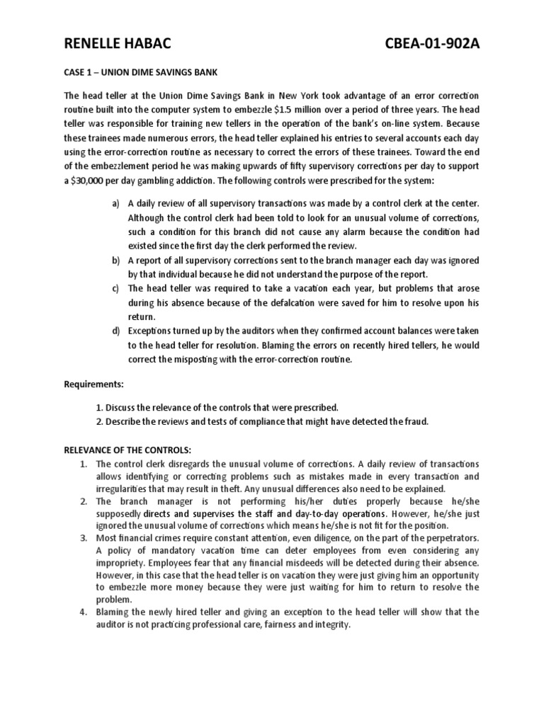 Case Study 1 - Habac | Download Free PDF | Embezzlement | Audit