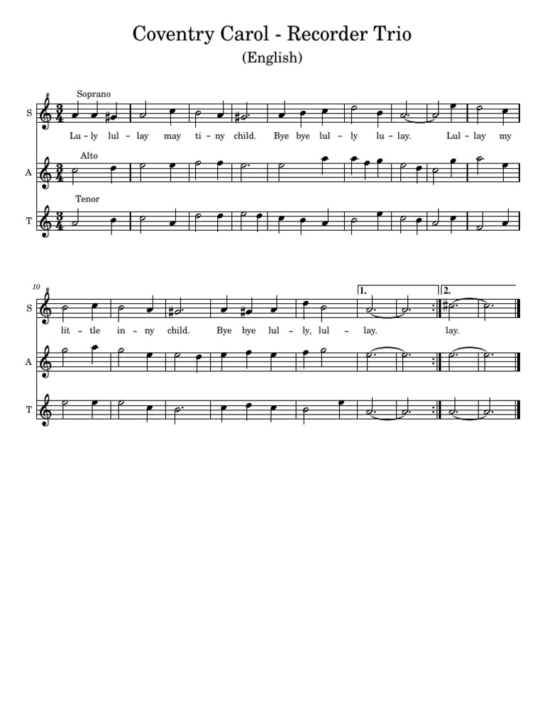 Coventry Carol Recorder Trio Sheet Music | PDF