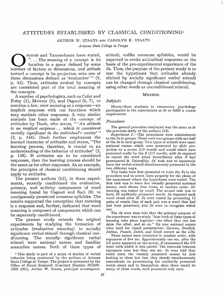 Staats Staats 1958 Pdf Attitude Psychology Psychology