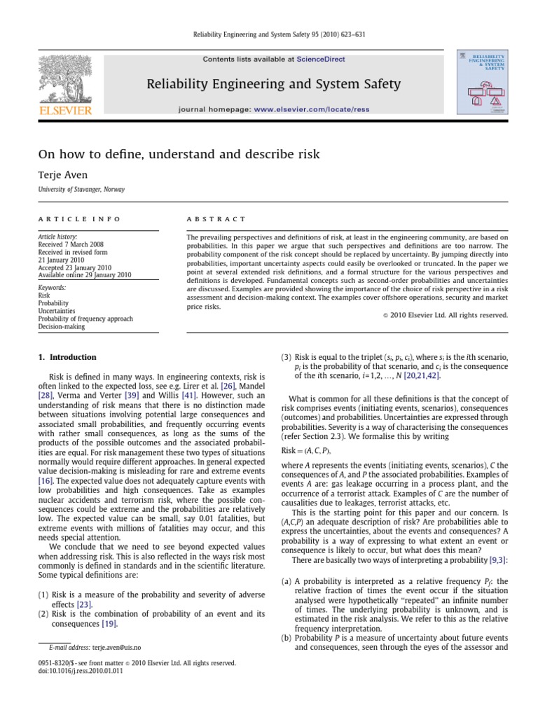 On How To Define, Understand and Describe Risk | PDF | Risk | Uncertainty