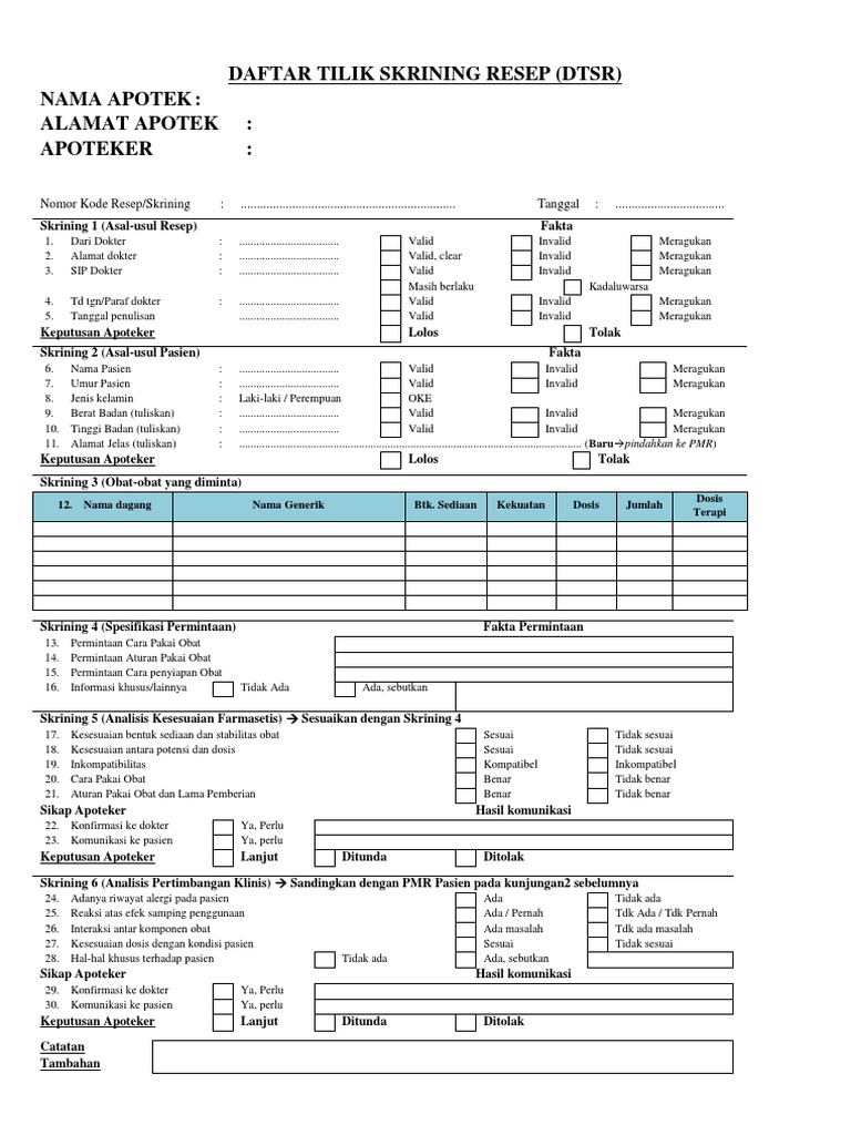 Daftar Tilik Skrining Resep | PDF