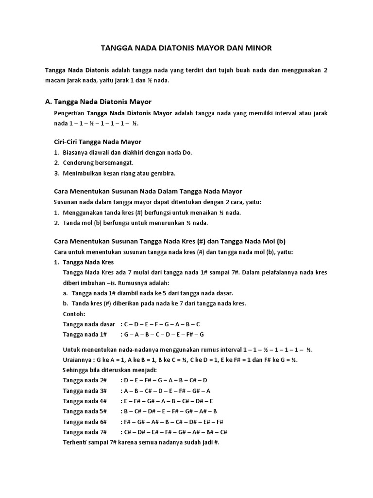Tangga Nada Diatonis Mayor Dan Minor Kls 5 | PDF