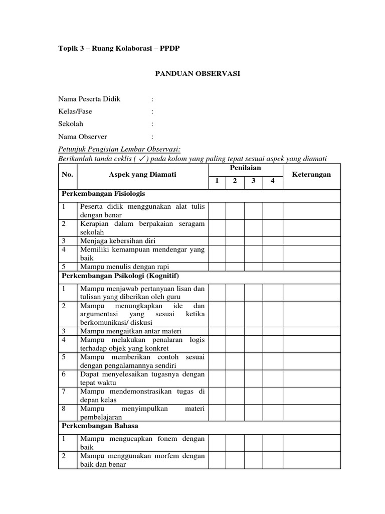 Panduan Observasi Perkembangan Siswa | PDF | Kesehatan Holistik