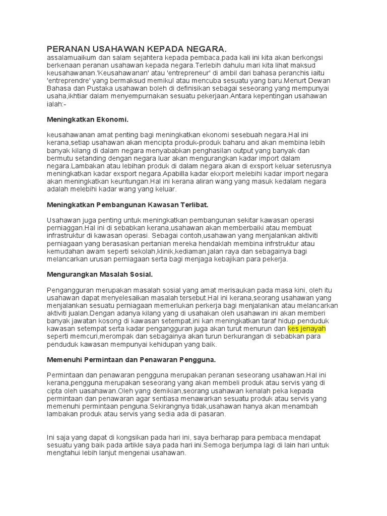 Peranan Usahawan Kepada Negara | PDF