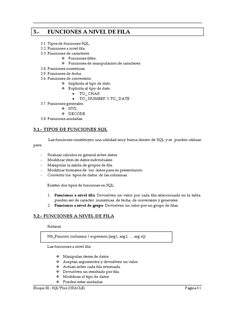 UT6 5 Funciones A Nivel de Fila | PDF | SQL | Ingeniería Informática