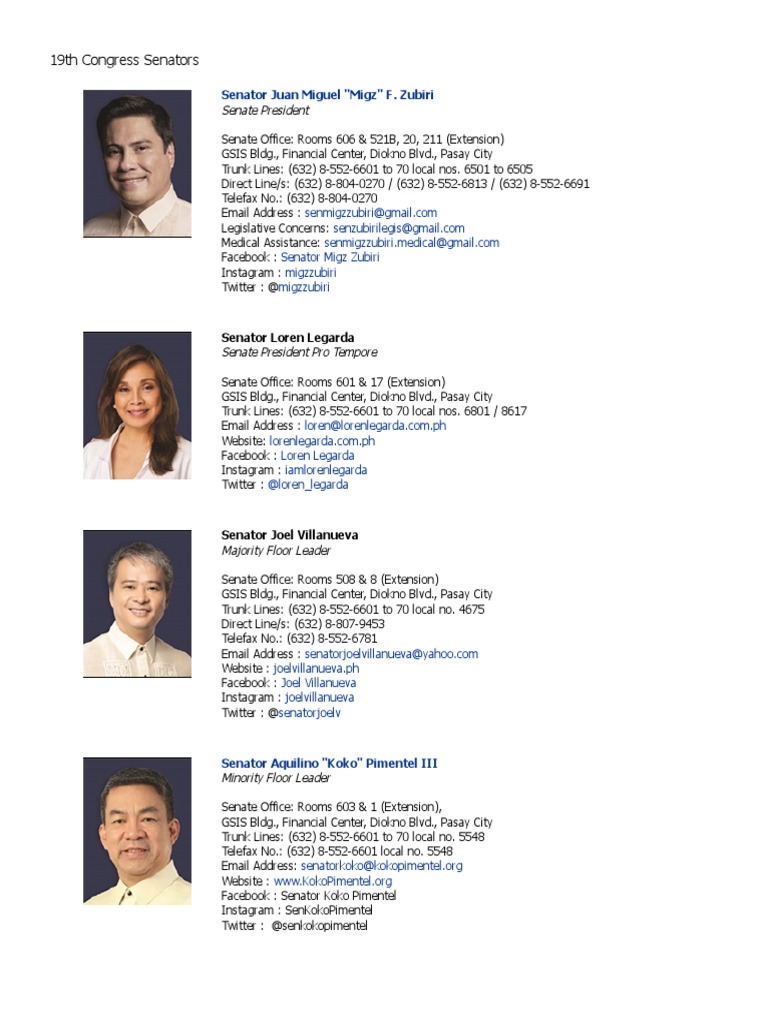 Senators of The 19th Congress - Senate of The Philippines | PDF ...