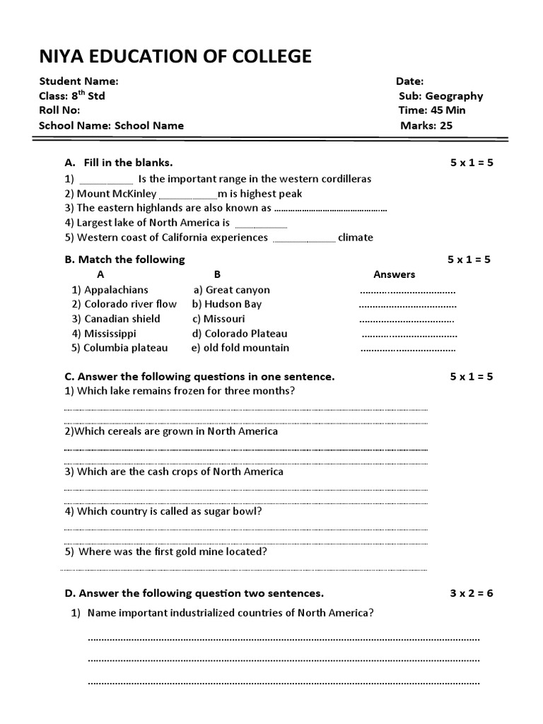 Geo 7 Que | PDF | Geography | Earth Sciences