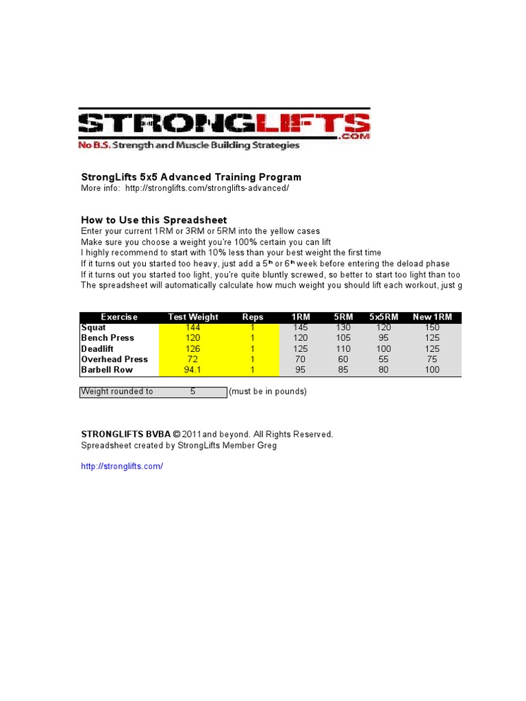 Stronglifts 5x5 Advanced | PDF | Physical Fitness | Individual Sports