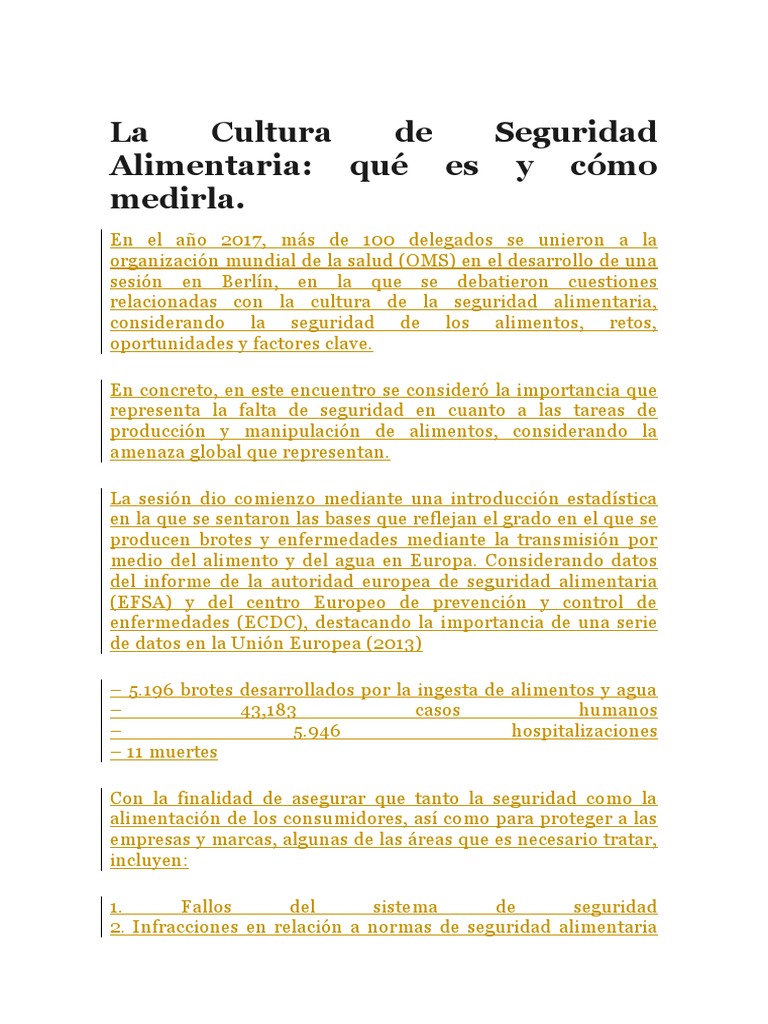 La Cultura de Seguridad Alimentaria | PDF | Seguridad alimenticia | Alimentos
