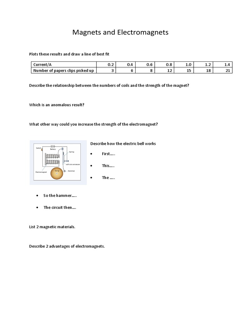 Worksheet Electromagnets Pdf Science Mathematics