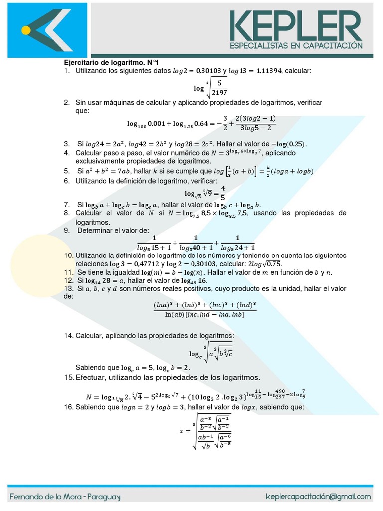 Ejercicios de cálculo de logaritmos | PDF | Logaritmo | Matemáticas