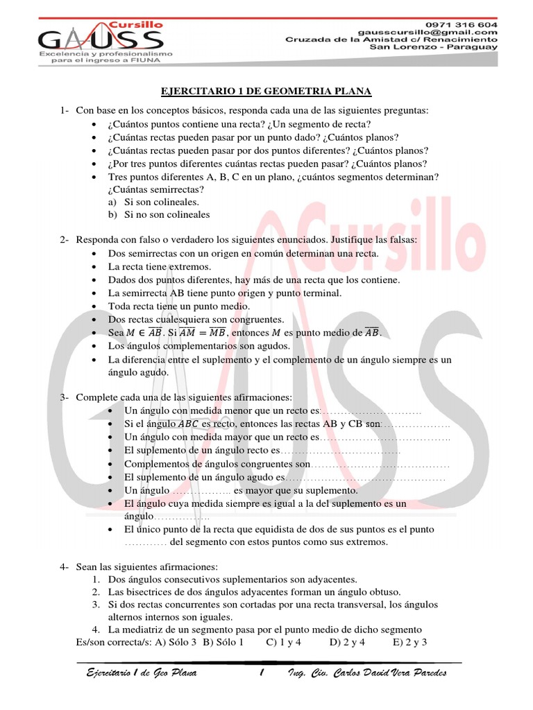 Ejercitario 1. Geo Plana | PDF | Ángulo | Geometría triangular
